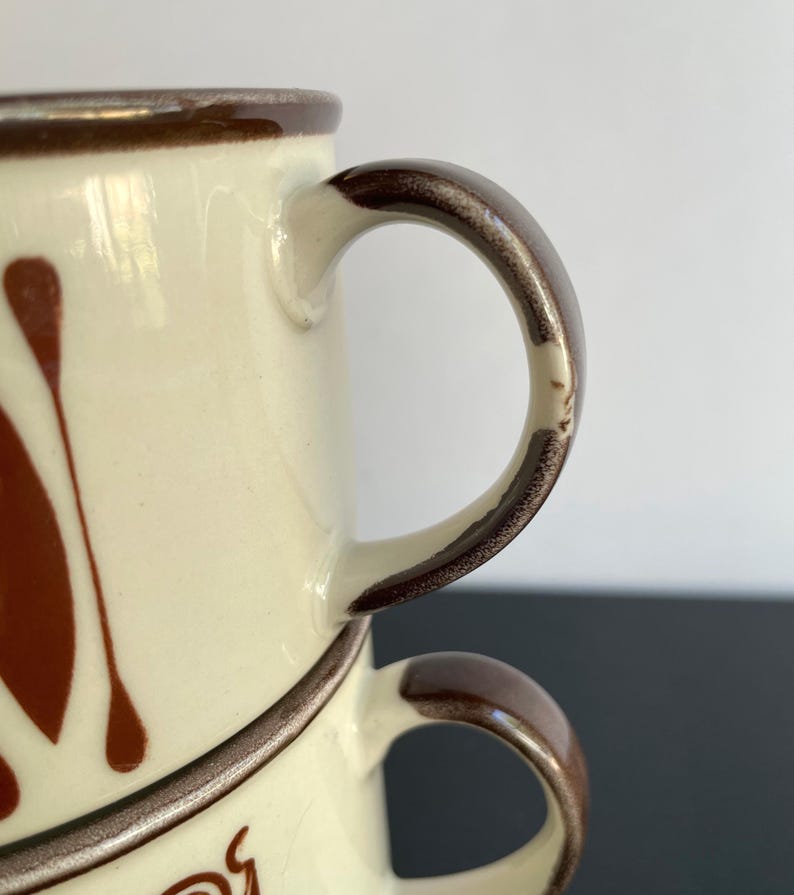Vintage Ceramic Soup Mugs, Mod Brown Design - Etsy