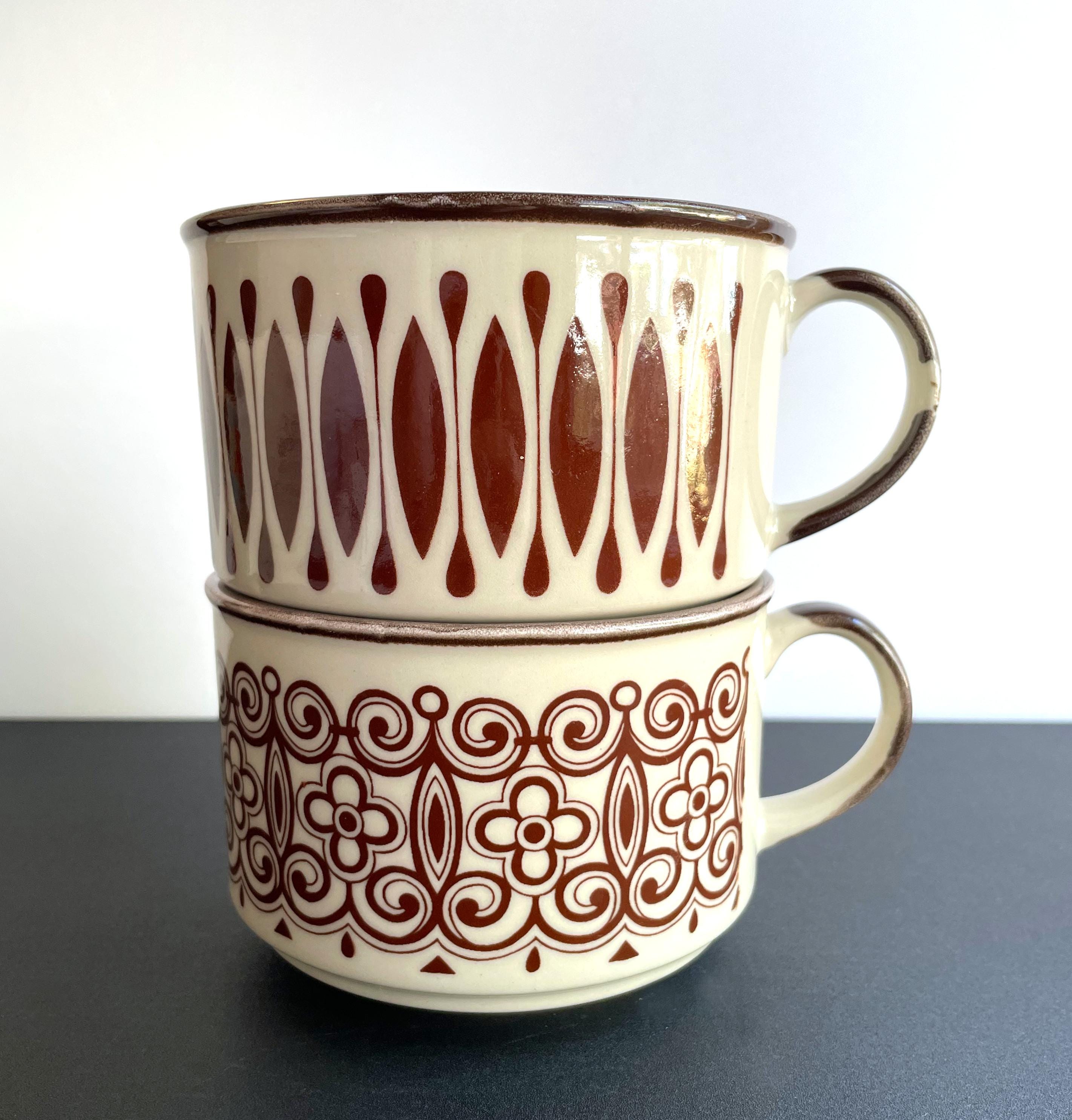 Vintage Ceramic Soup Mugs, Mod Brown Design - Etsy