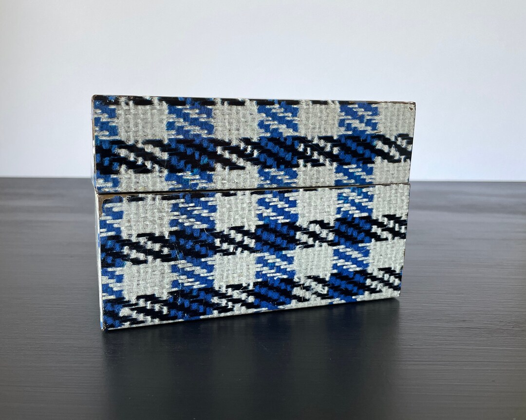 Vintage Blue and Black Plaid Metal Recipe Box - Etsy