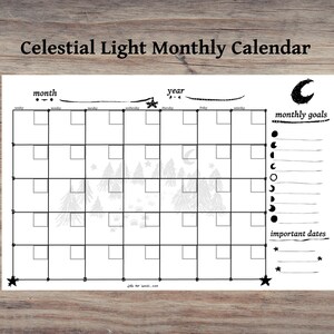Celestial Blank Monthly Calendar. 11x17. Customizable - Etsy