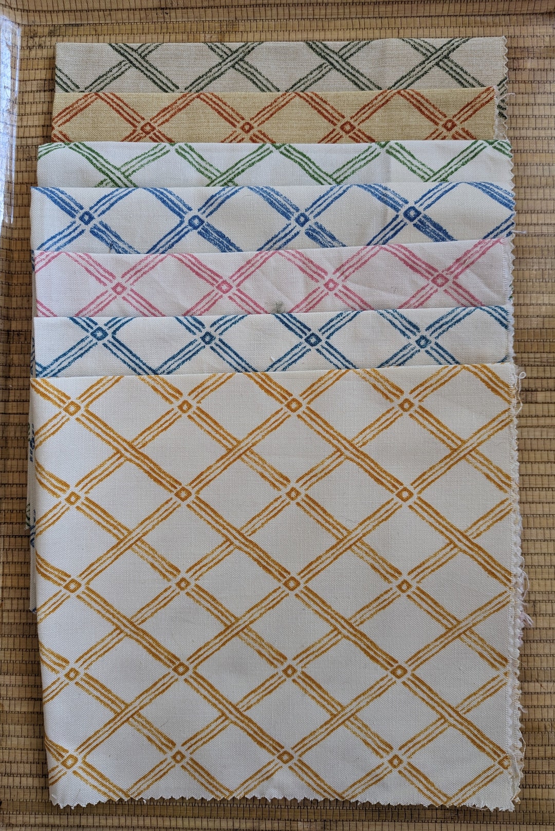 Cotton Trellis Pattern Fabric Swatches From United Kingdom Set of 7 ...