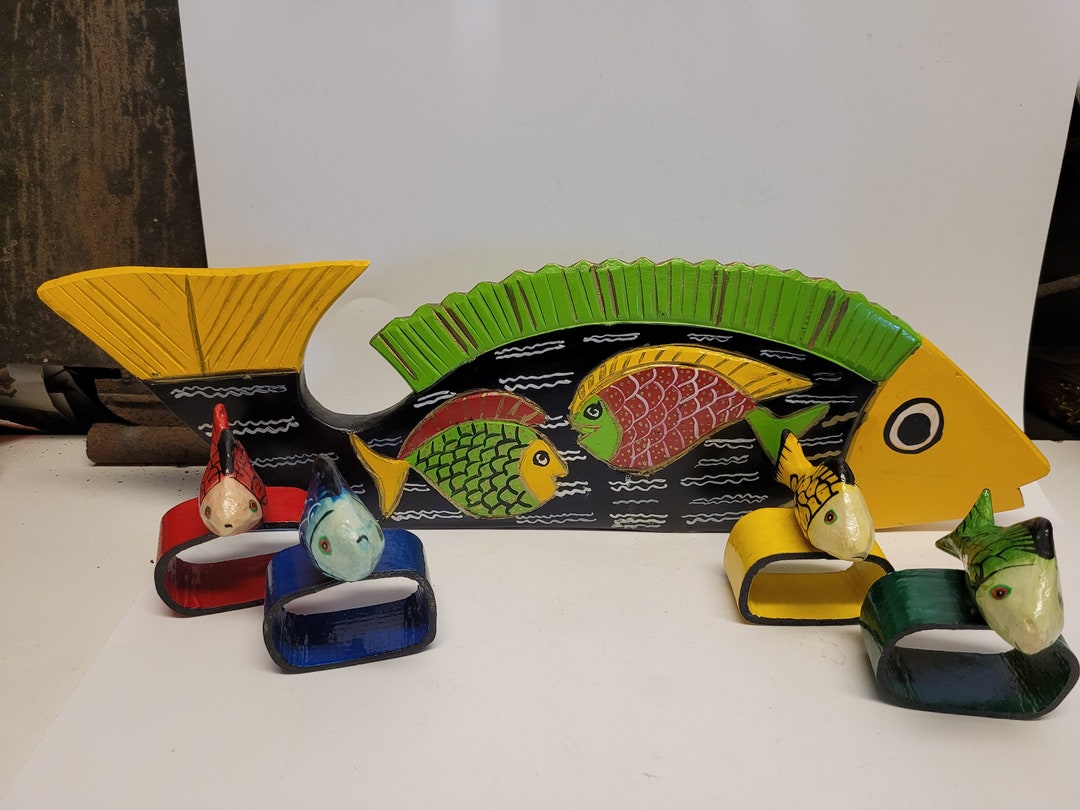 Vintage Wooden Fish Shaped Table Decor-painted Wood-5 Pcs.pre Owned - Etsy