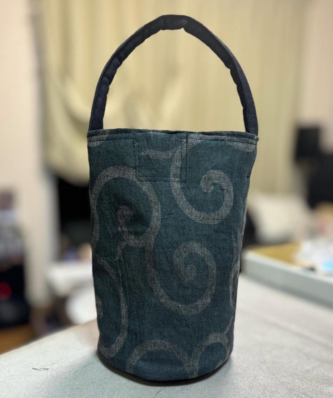 Round Bottom Bag With Karakusa Pattern in Persimmon Tannin Dye - Etsy