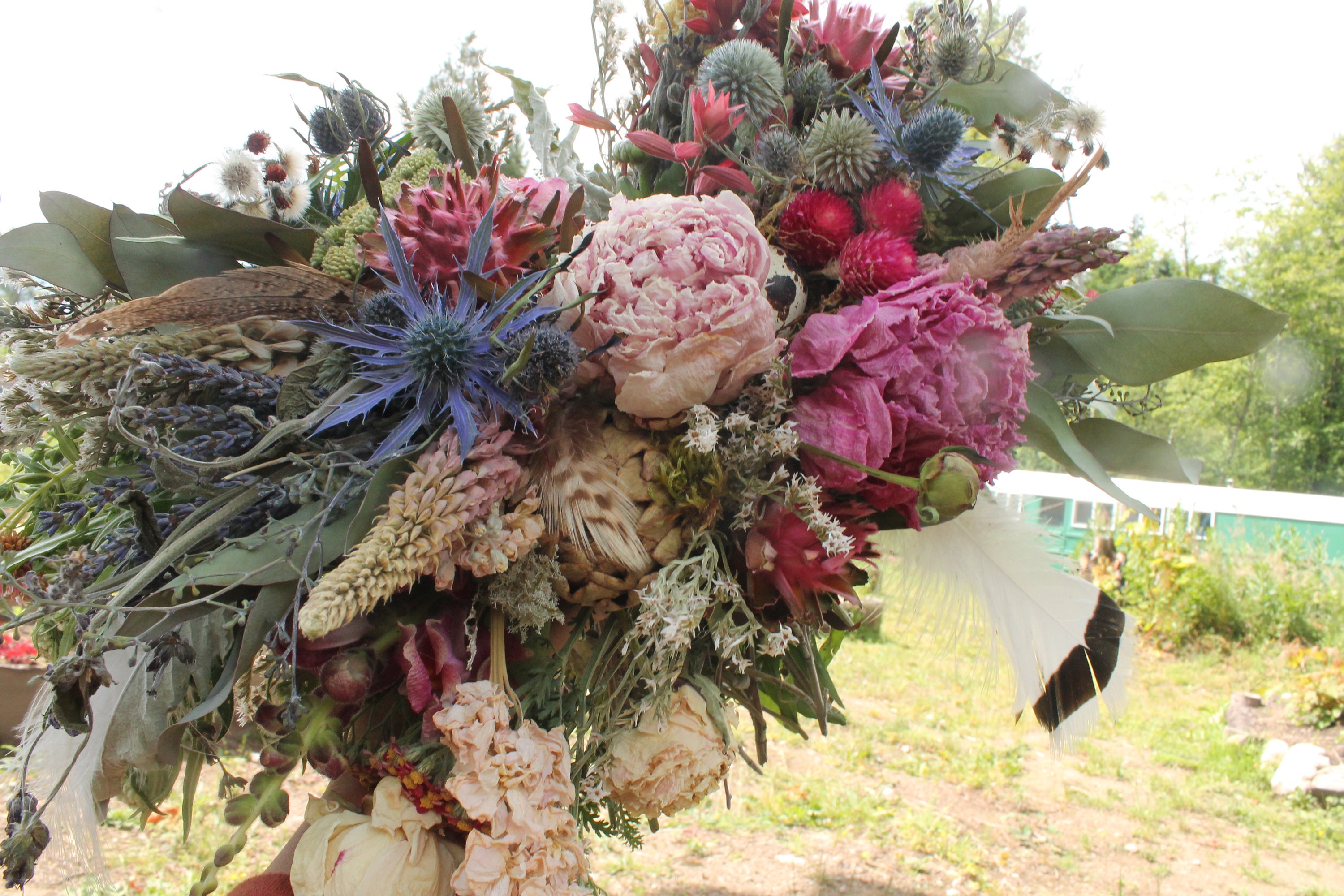 Dried flower bouquet red bridal bouquet thistle bouquet | Etsy