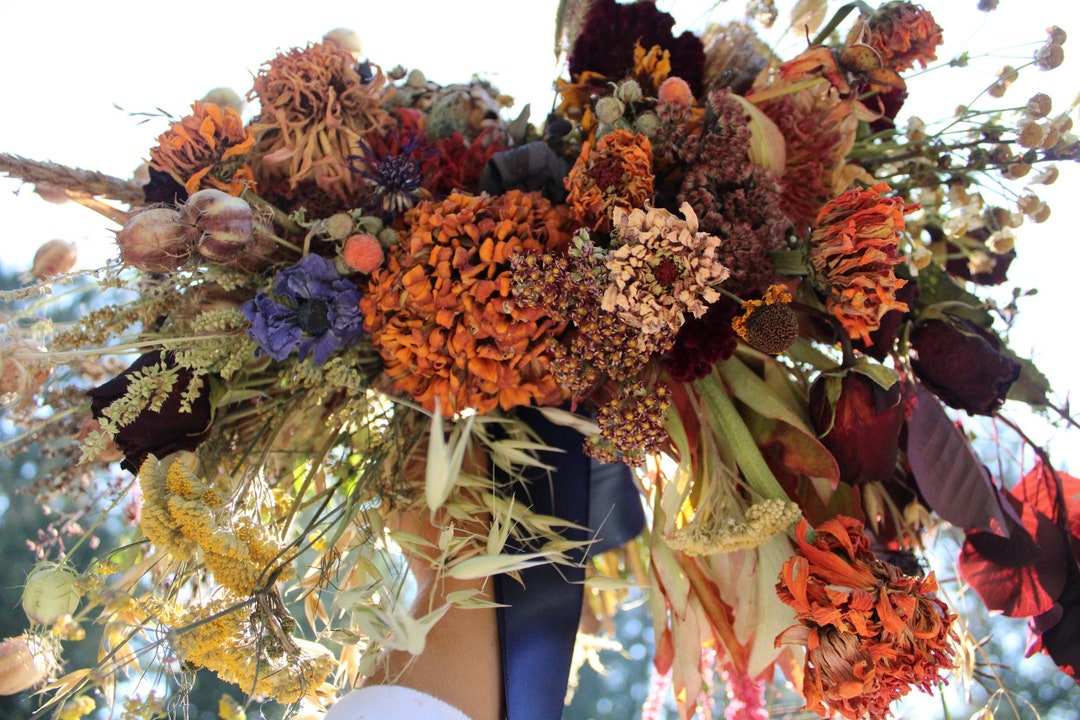 Dried Flower Bouquet, Rust Orange and Navy Dried Flower Bouquet, Rust ...