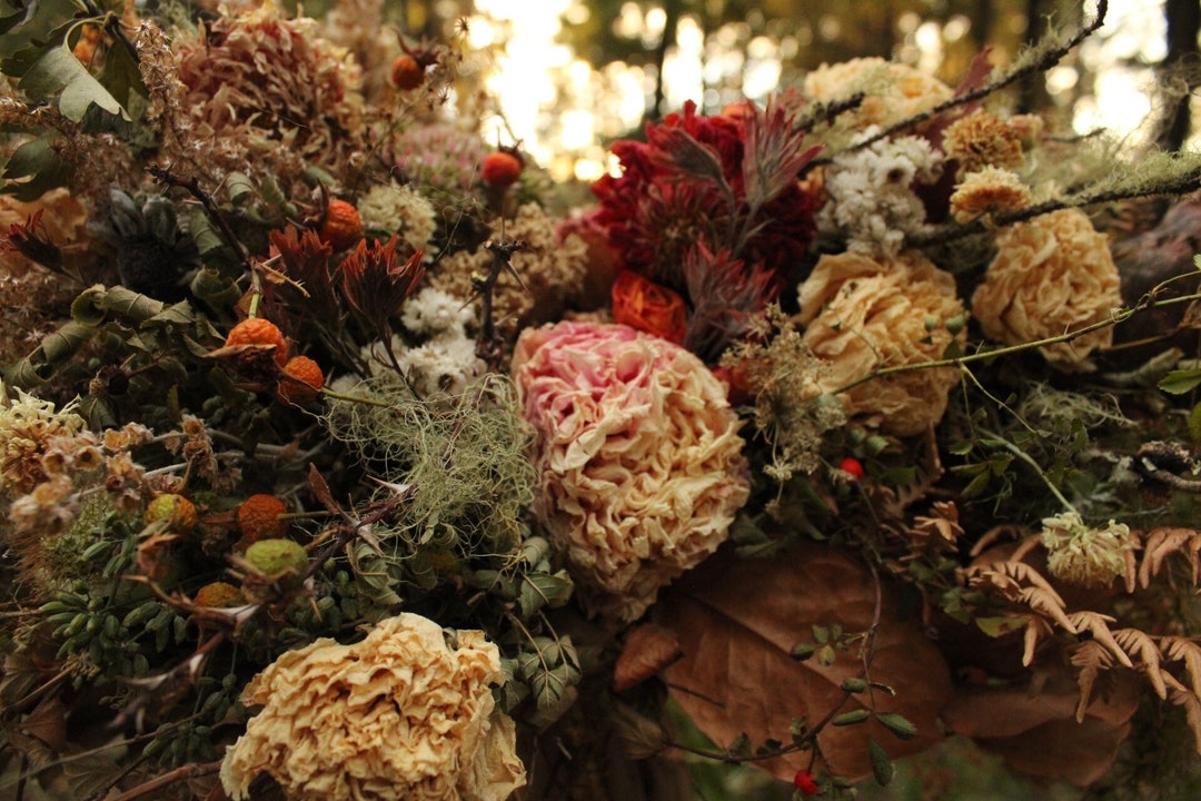 Dried Flower Bouquet, Dried Orange Bridal Bouquet, Rust Orange Bouquet ...
