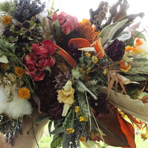 Dried Flower Bouquet, Dried Bridal Bouquet, Orange Bouquet, Rust Bridal ...