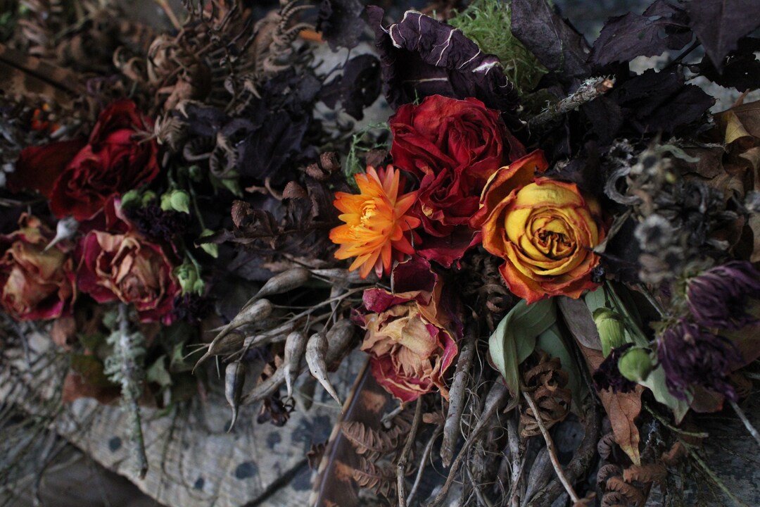 Bridesmaid Wisp Bouquet, Dried Flower Bouquet, Orange and Purple ...