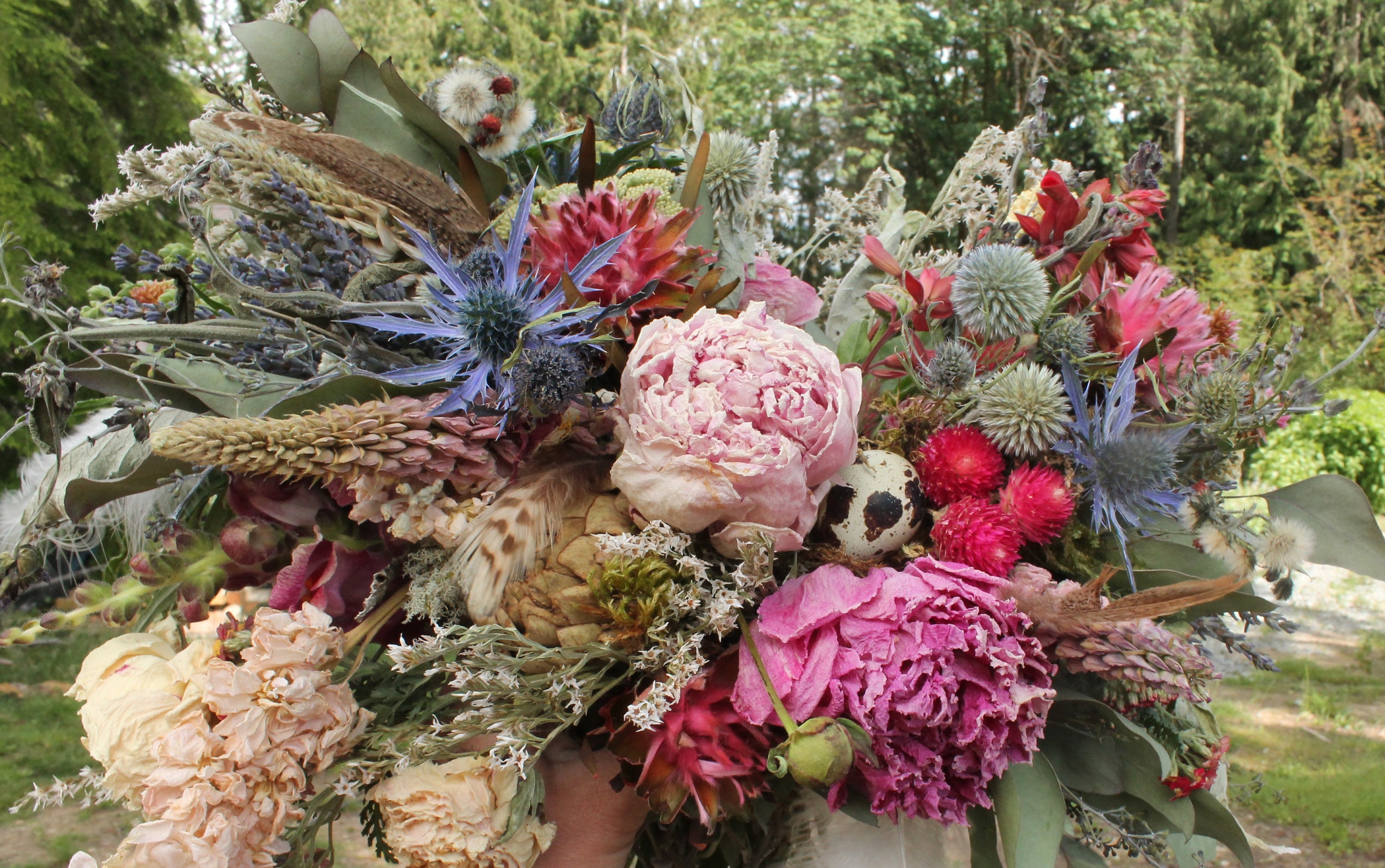 Dried flower bouquet red bridal bouquet thistle bouquet | Etsy