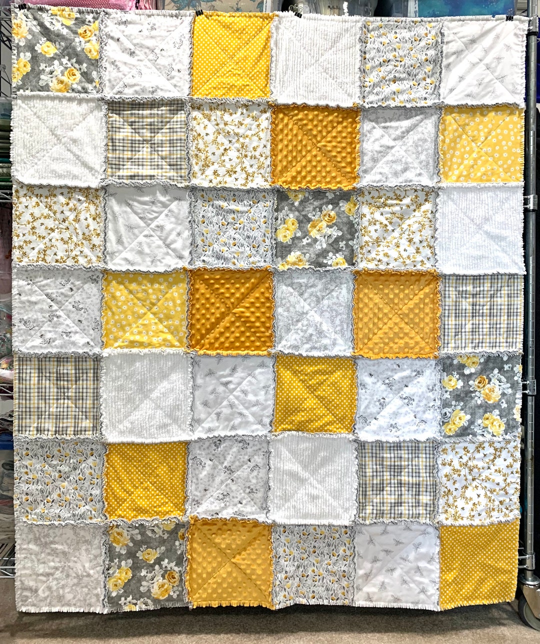 Yellow and Gray Bee Rag Quilt 56x64 Inch. Free Shipping - Etsy