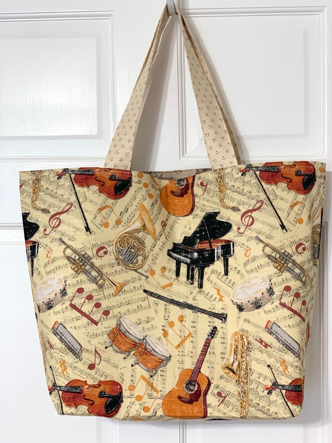 Homemade Music and Musical Instruments Print Reversible Cotton Tote Bag ...