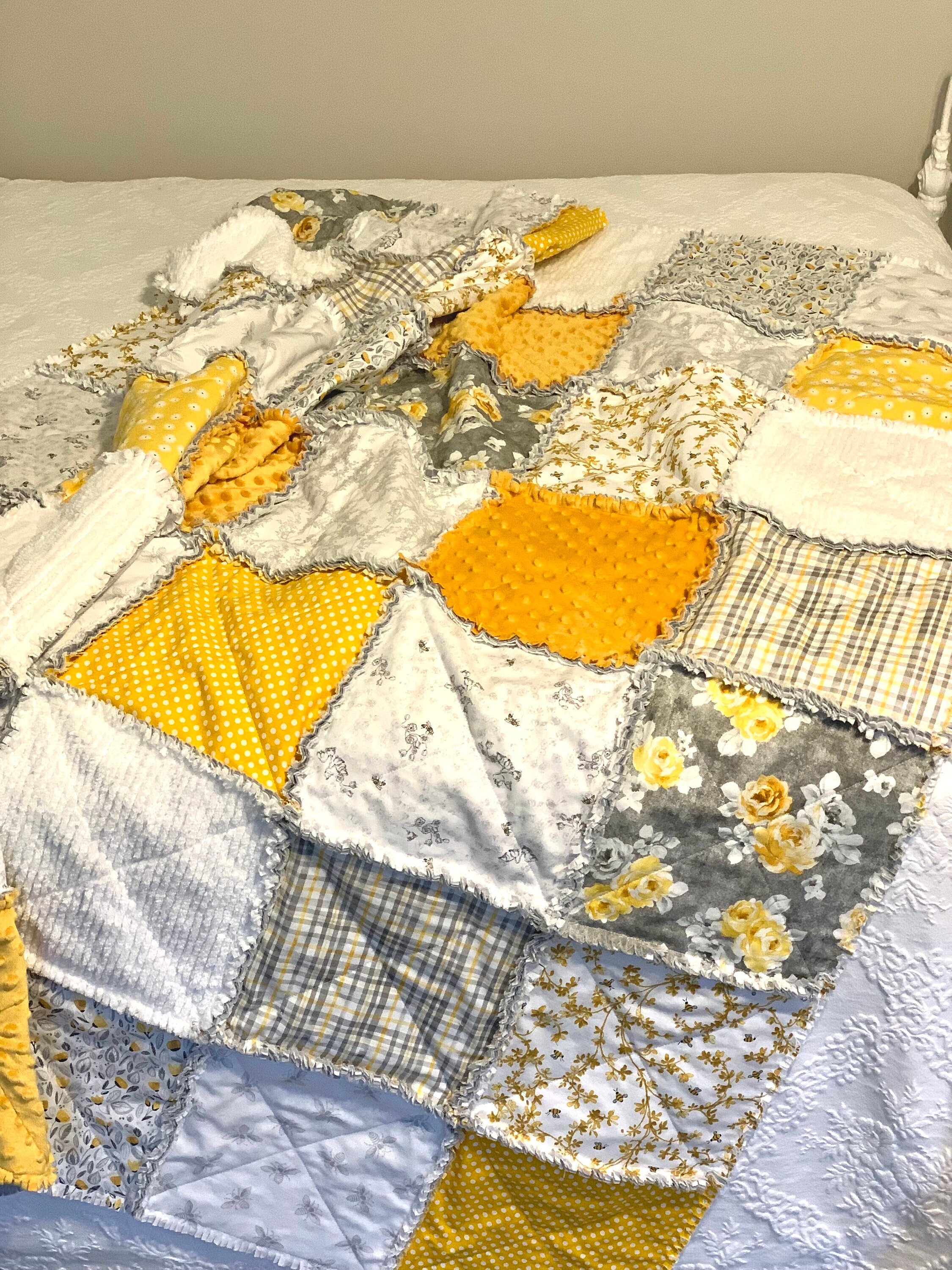 Yellow and Gray Bee Rag Quilt 56x64 Inch. Free Shipping - Etsy