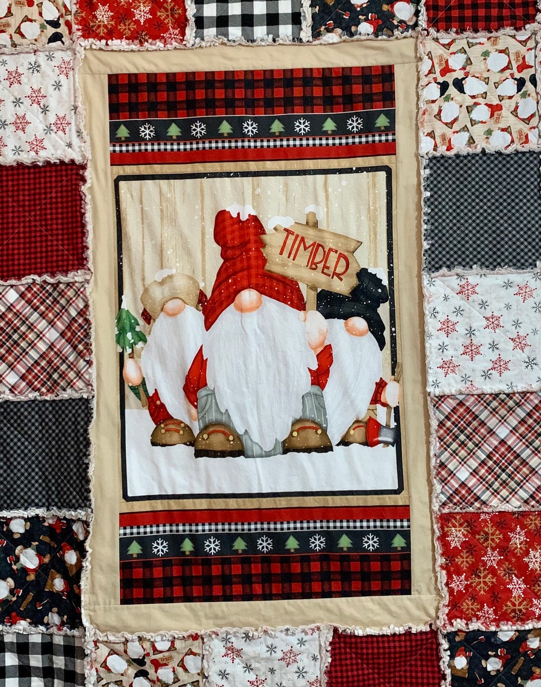 Homemade Cotton Timber Gnome Rag Quilt Free Shipping - Etsy