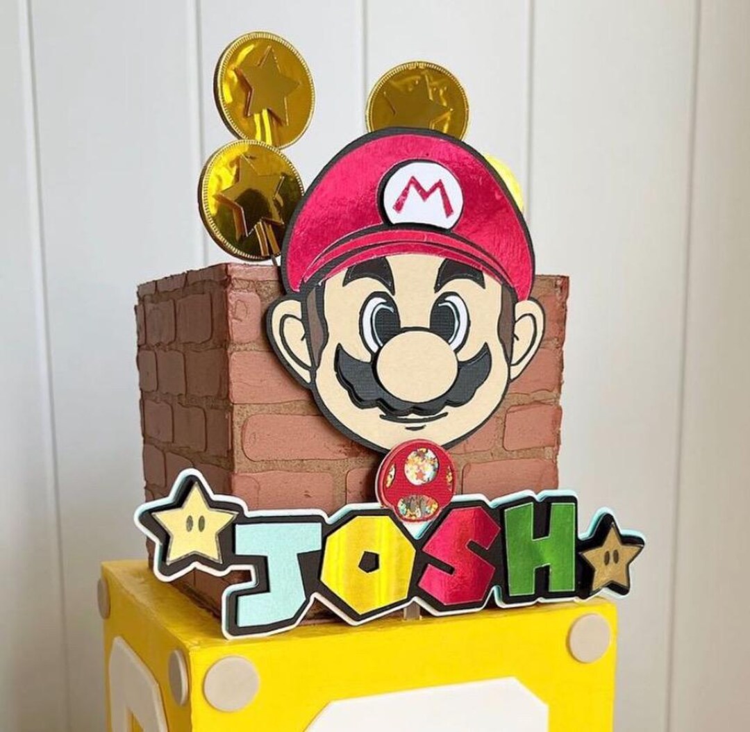 Customisable Mario Themed Cake Topper With 5 Individual Matching Coins ...