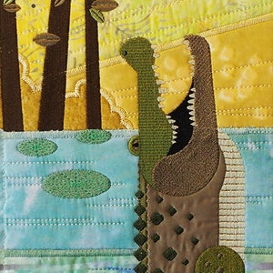 Embroidered Art Quilt Panel Quilt Block Alligator - Etsy