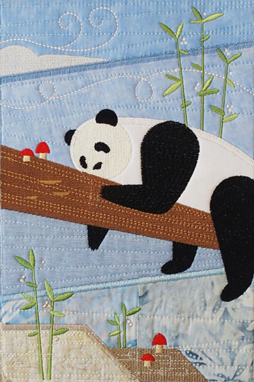 Embroidered Art Quilt Panel Quilt Block Panda Bear - Etsy