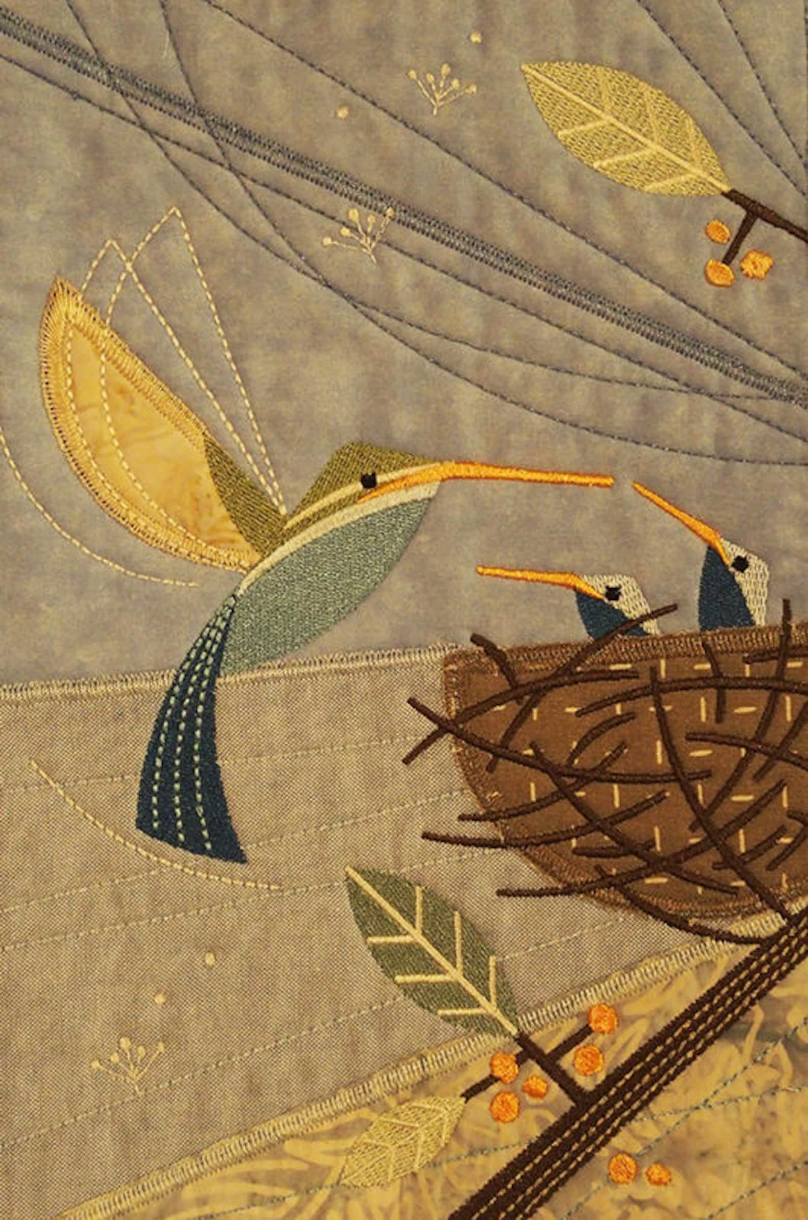 Embroidered Art Quilt Panel Quilt Block Hummingbird - Etsy
