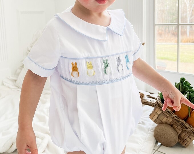 Caleb Colorful Bunny Smocked Bubble - Etsy