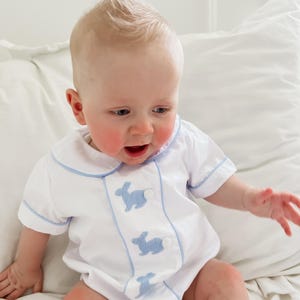 Myles Boy Bunny Smocked Bubble - Etsy