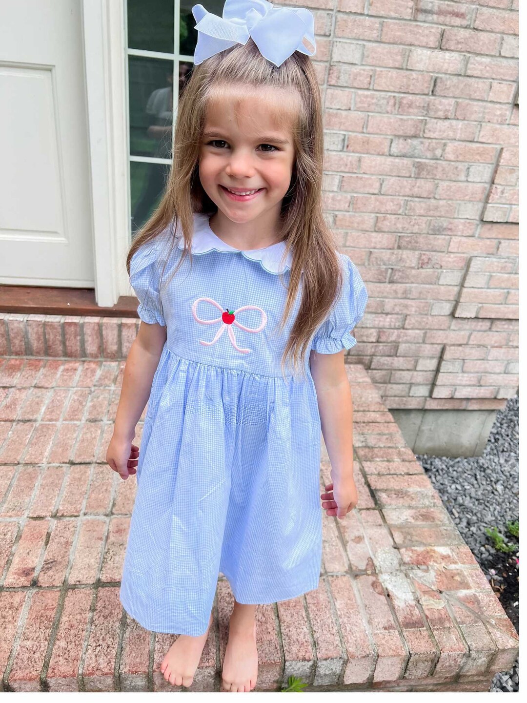 Blue Gingham Apple Bow Dress - Etsy