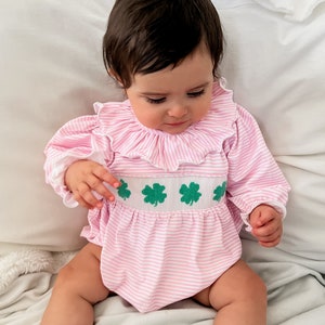 Maude Pink Four Leaf Clover Smocked Bubble - Etsy