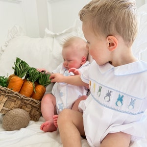 Caleb Colorful Bunny Smocked Bubble - Etsy