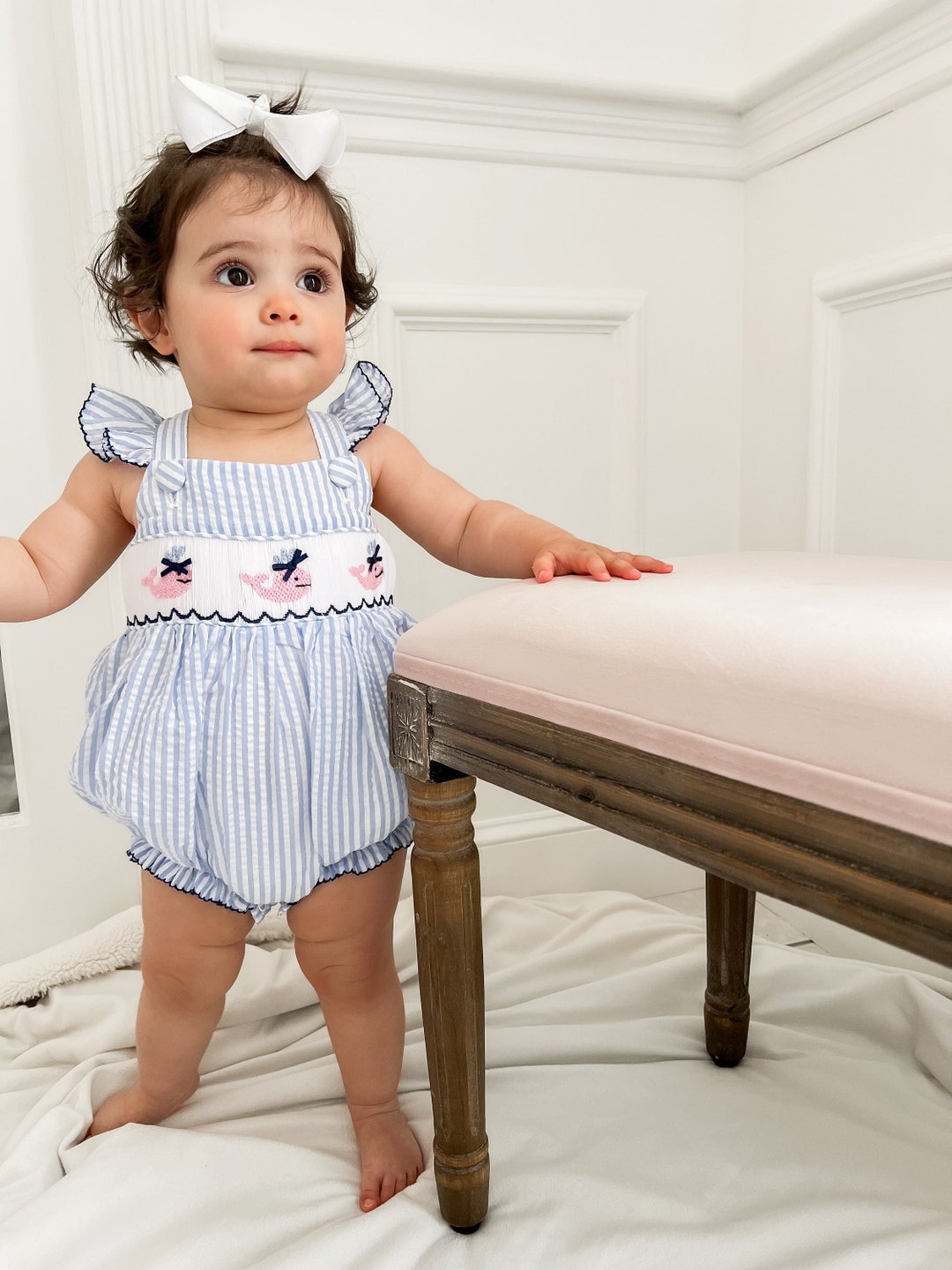 Navy Blue Whale Bubble nautical Baby Blue Romper Whale Themed Baby ...