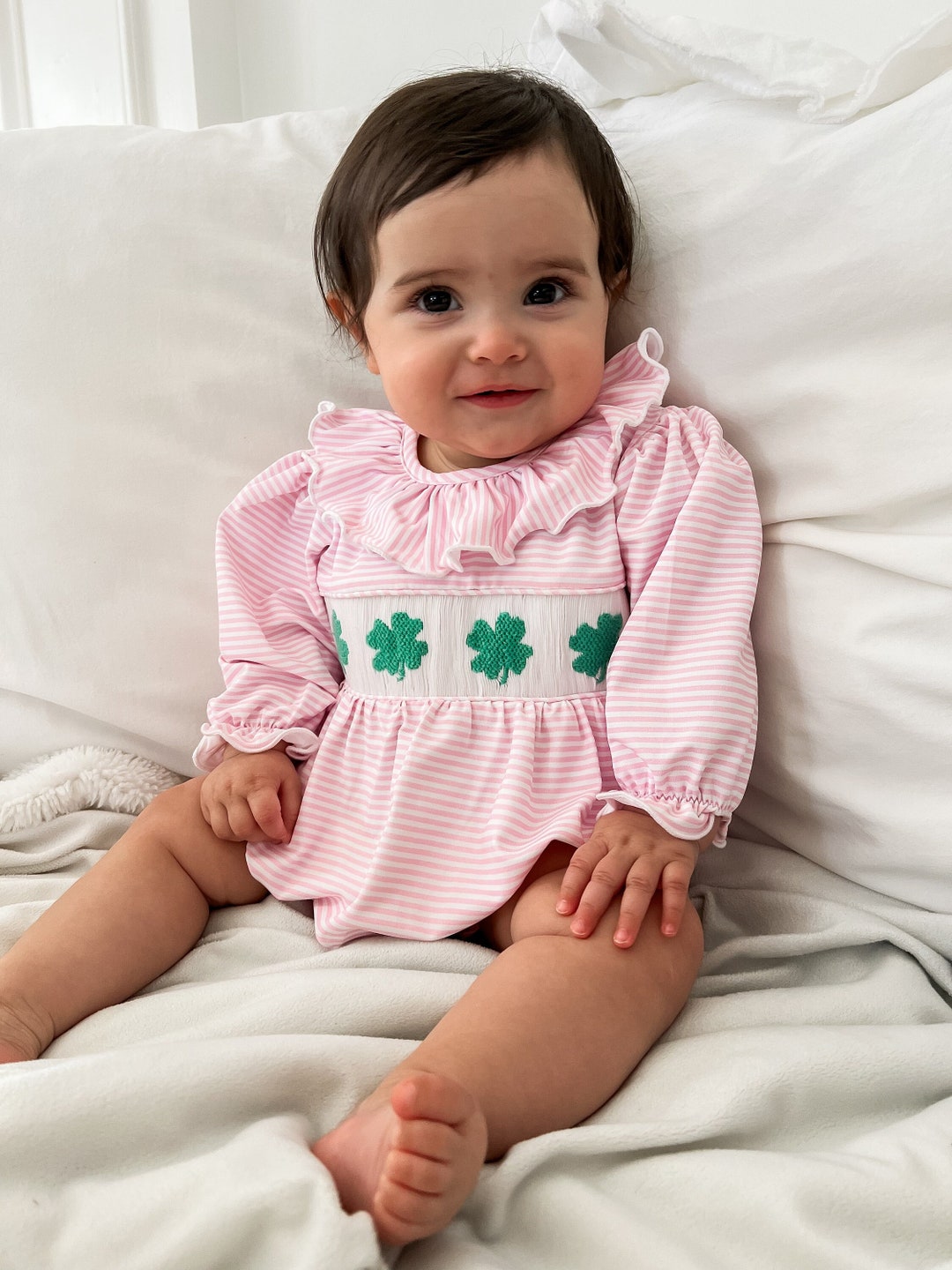 Maude Pink Four Leaf Clover Smocked Bubble - Etsy