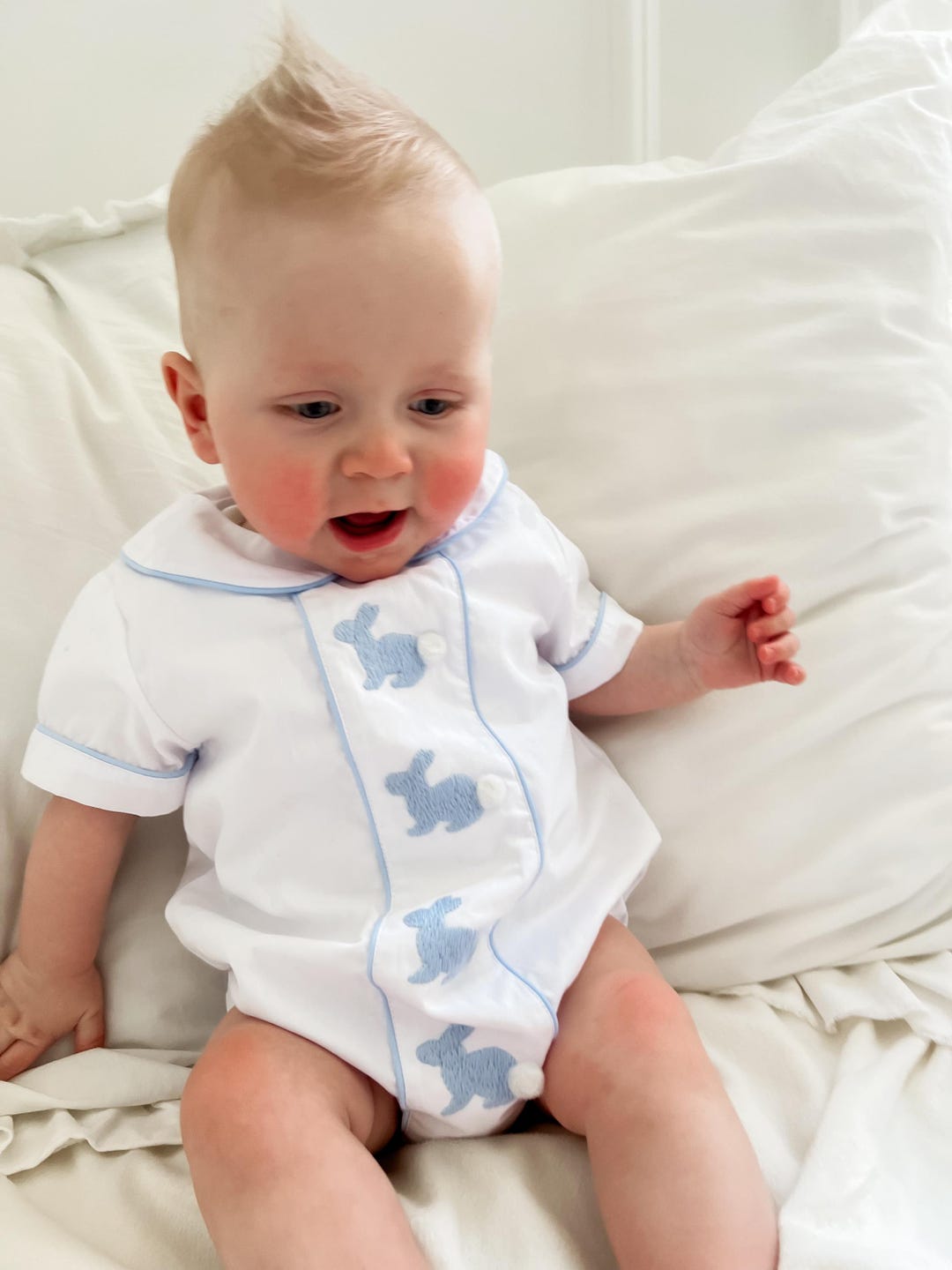 Myles Boy Bunny Smocked Bubble - Etsy