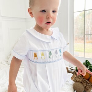Caleb Colorful Bunny Smocked Bubble - Etsy