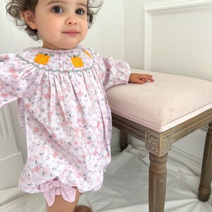 Ella Pumpkin Smocked Bubble floral Pumpkins Romper Baby Pumpkin Outfit Fall Matching Baby Bubble ...