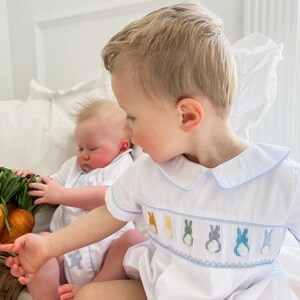 Caleb Colorful Bunny Smocked Bubble - Etsy