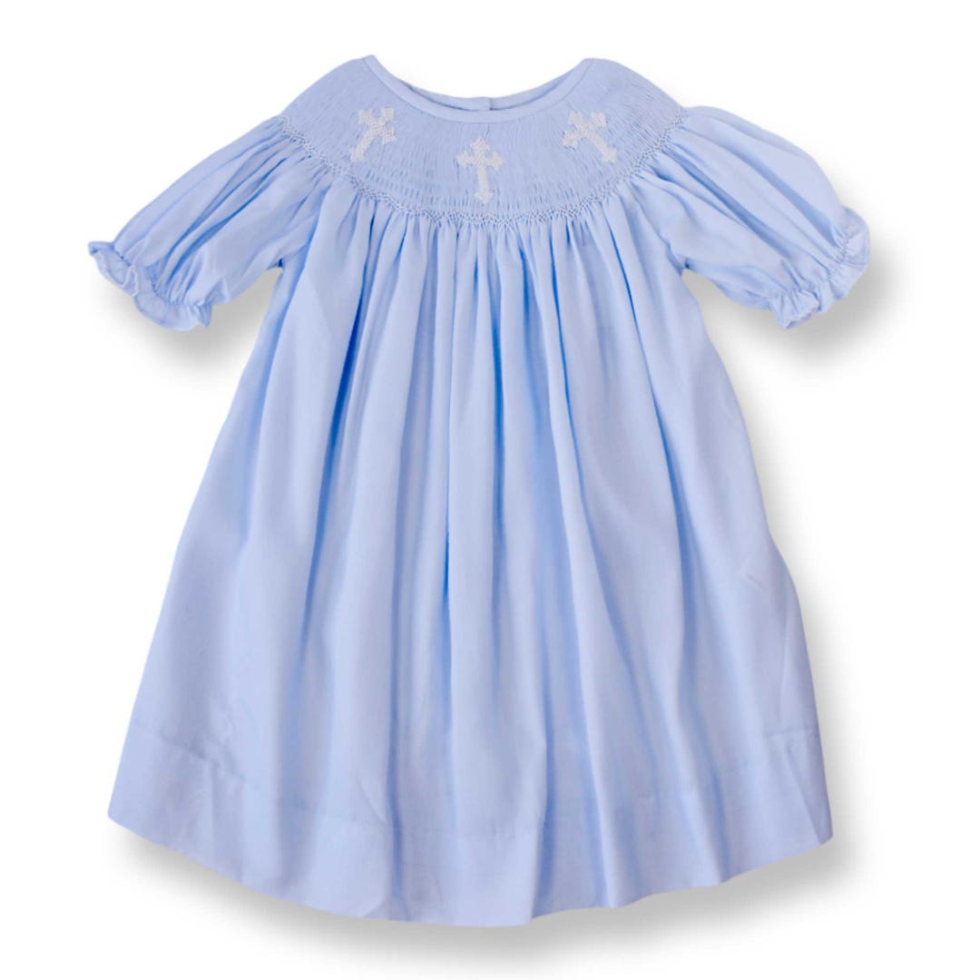 Smocked Cross Dress in Blue - Etsy