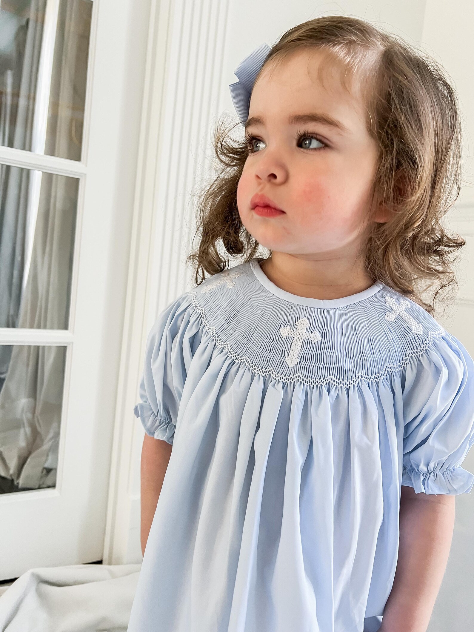 Smocked Cross Dress in Blue - Etsy