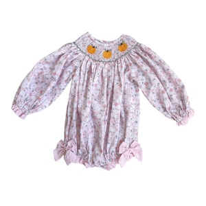 Ella Pumpkin Smocked Bubble floral Pumpkins Romper Baby Pumpkin Outfit Fall Matching Baby Bubble ...