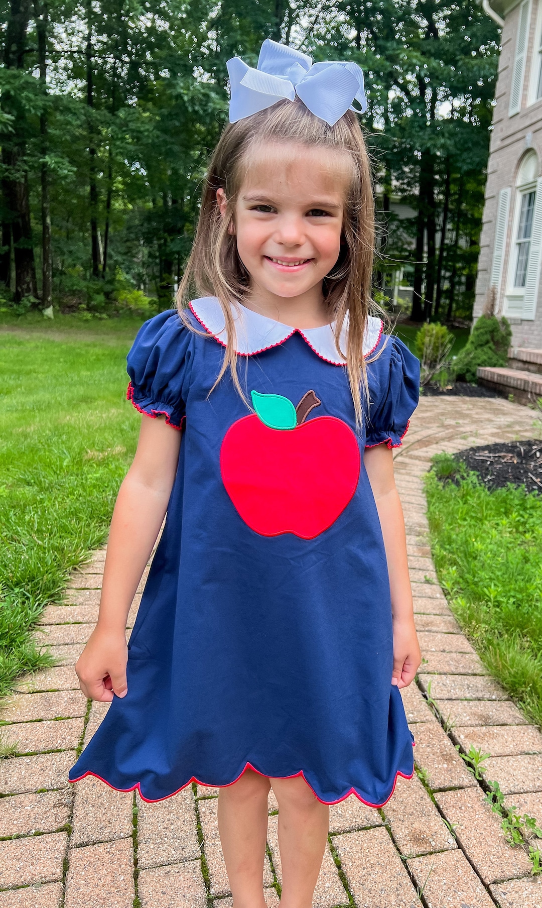 Charlotte Navy Blue Apple Dress girl Outfit Back to School Clothes ...