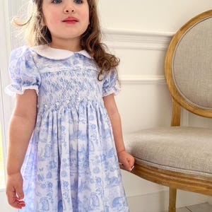 Blue Easter Bunny Toile Smocked Dress - Etsy