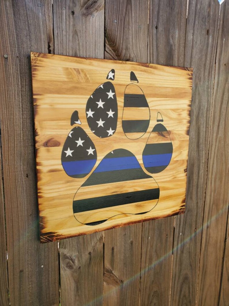 Police K9 Paw Print Thin Blue Line Flag Wood Sign K9 Decor | Etsy