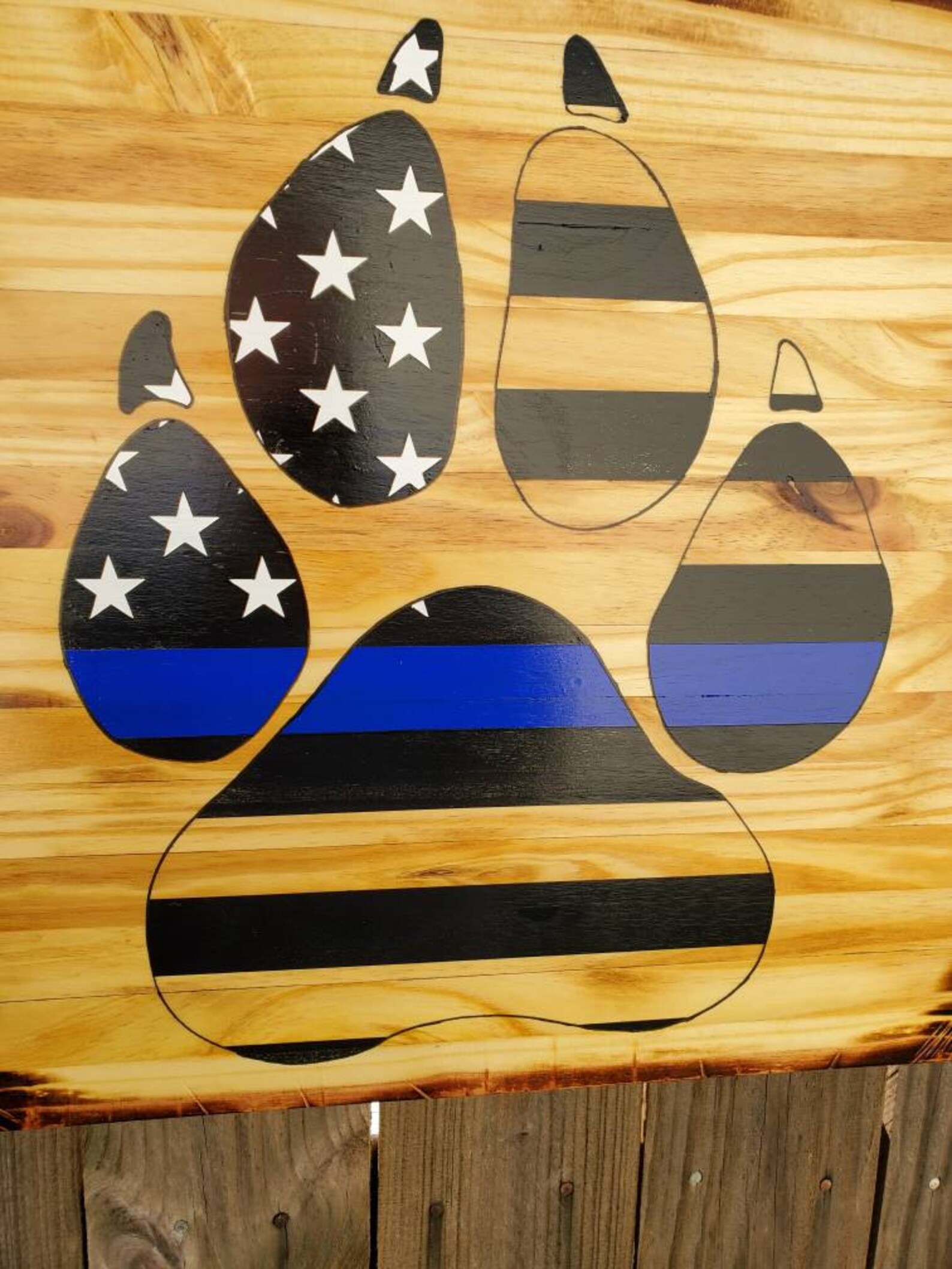 Police K9 Paw Print Thin Blue Line Flag Wood Sign K9 Decor | Etsy