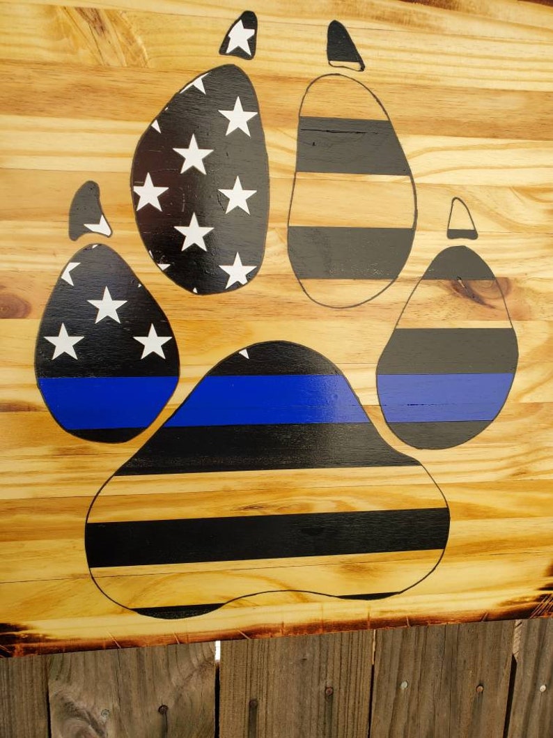 Police K9 Paw Print Thin Blue Line Flag Wood Sign K9 Decor - Etsy