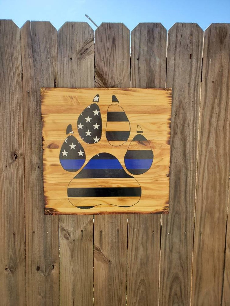 Police K9 Paw Print Thin Blue Line Flag Wood Sign K9 Decor - Etsy
