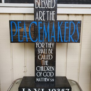 Wooden Ebony Cross With Base and Blessed Are the Peacemakers Verse ...