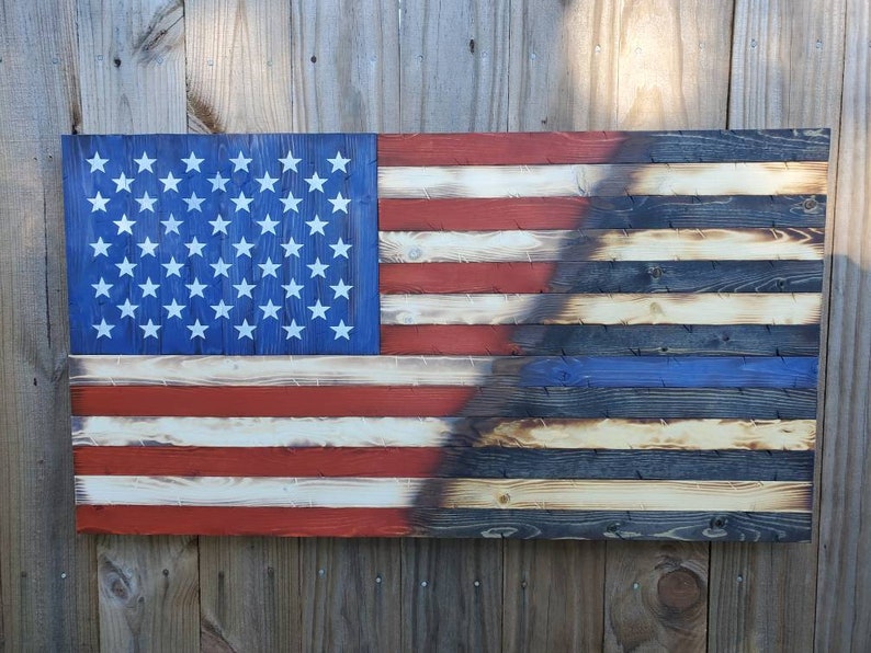 Wooden Rustic Style Split American Flag / Thin Line Flag (20"x38") - Etsy