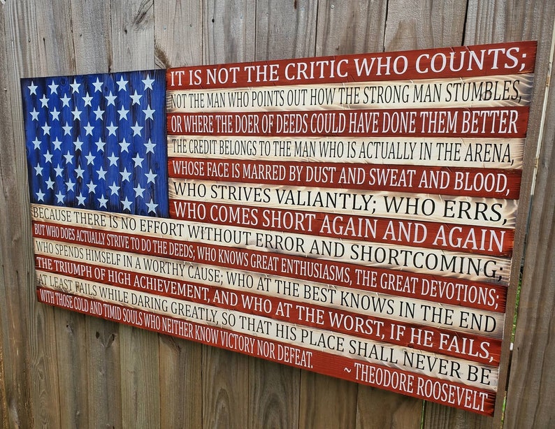 Wooden Rustic-style American Flag W/man in the Arena Quote - Etsy
