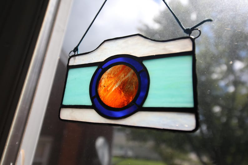 Stained Glass Vintage Camera Suncatcher Window Hanging Stained Glass ...