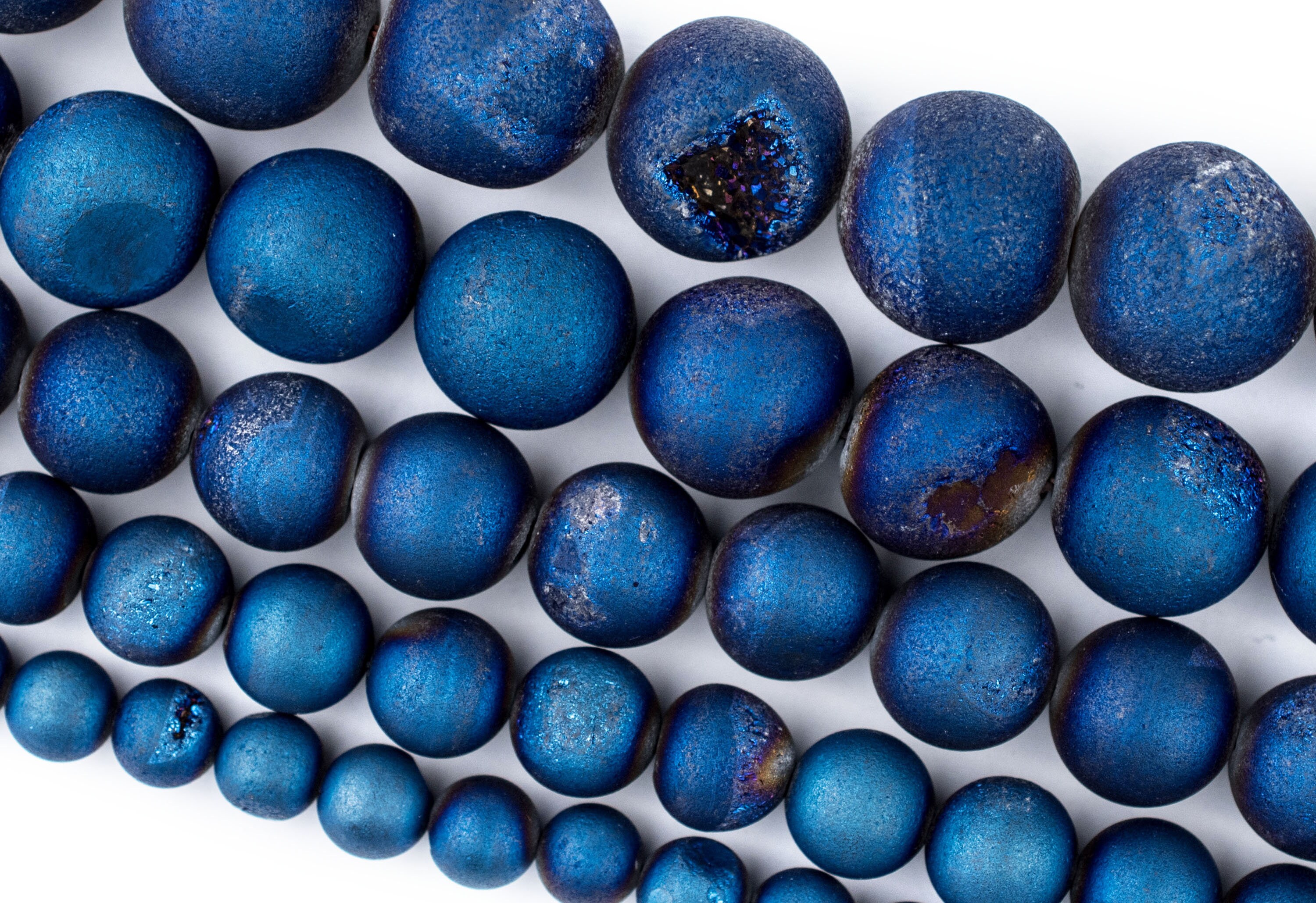 Blue Druzy Agate Beads: Full Strand Electroplated Round Matte - Etsy