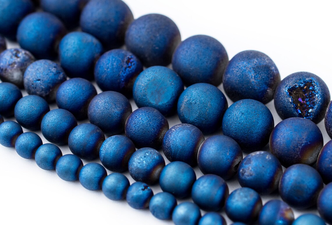 Blue Druzy Agate Beads: Full Strand Electroplated Round Matte | Etsy