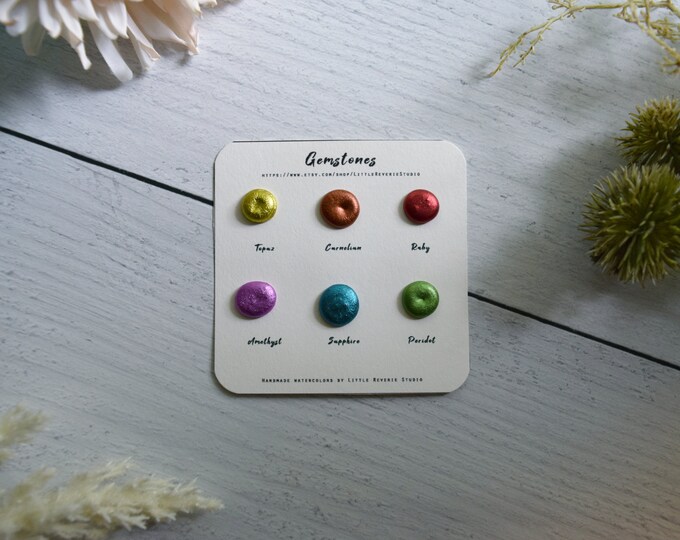 Gemstones Dot Card | Handmade Watercolor | Pearlescent Rainbow Palette ...