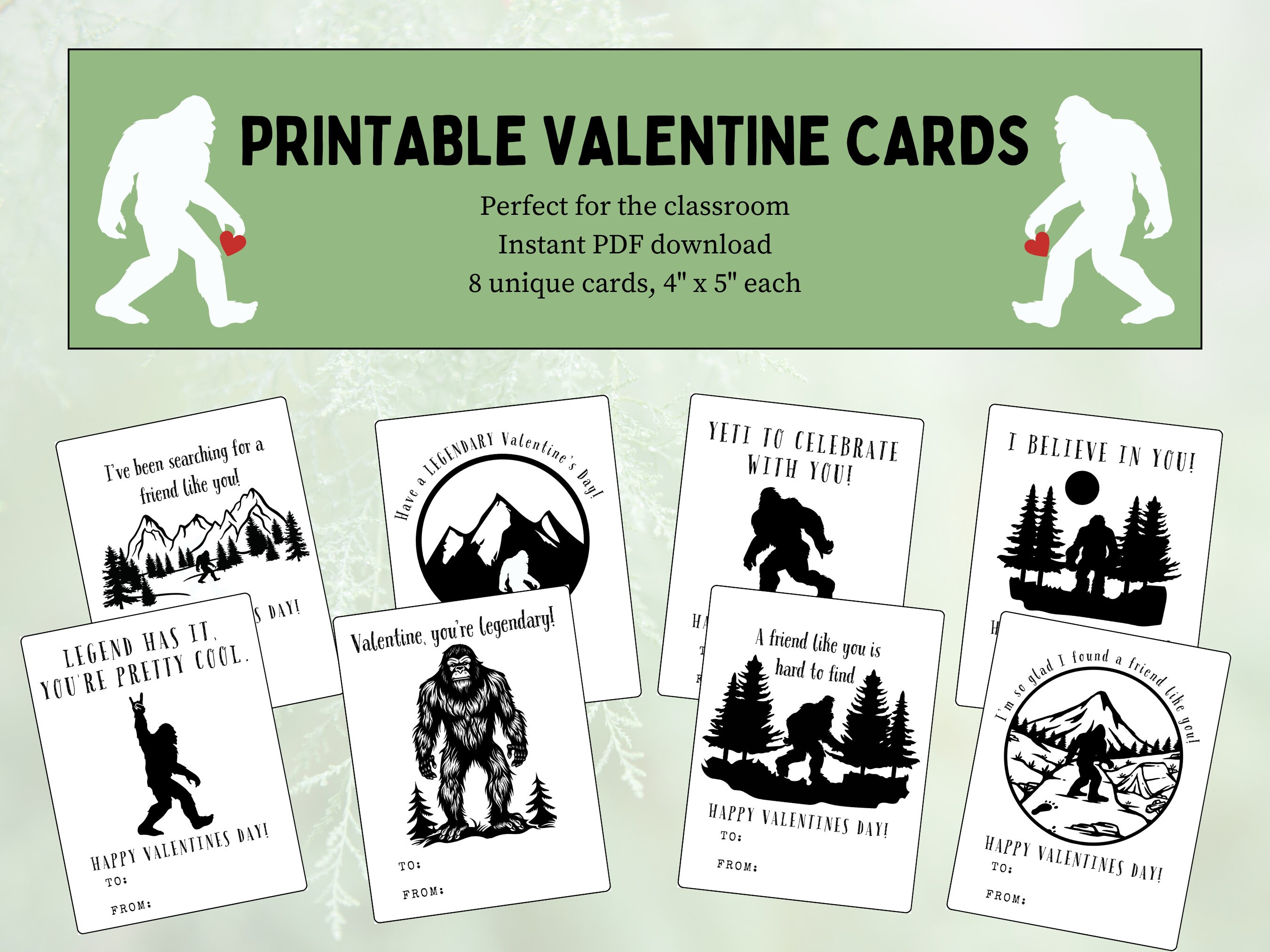 Bigfoot Sasquatch Yeti Fast and Easy Printable School Valentines. Just ...