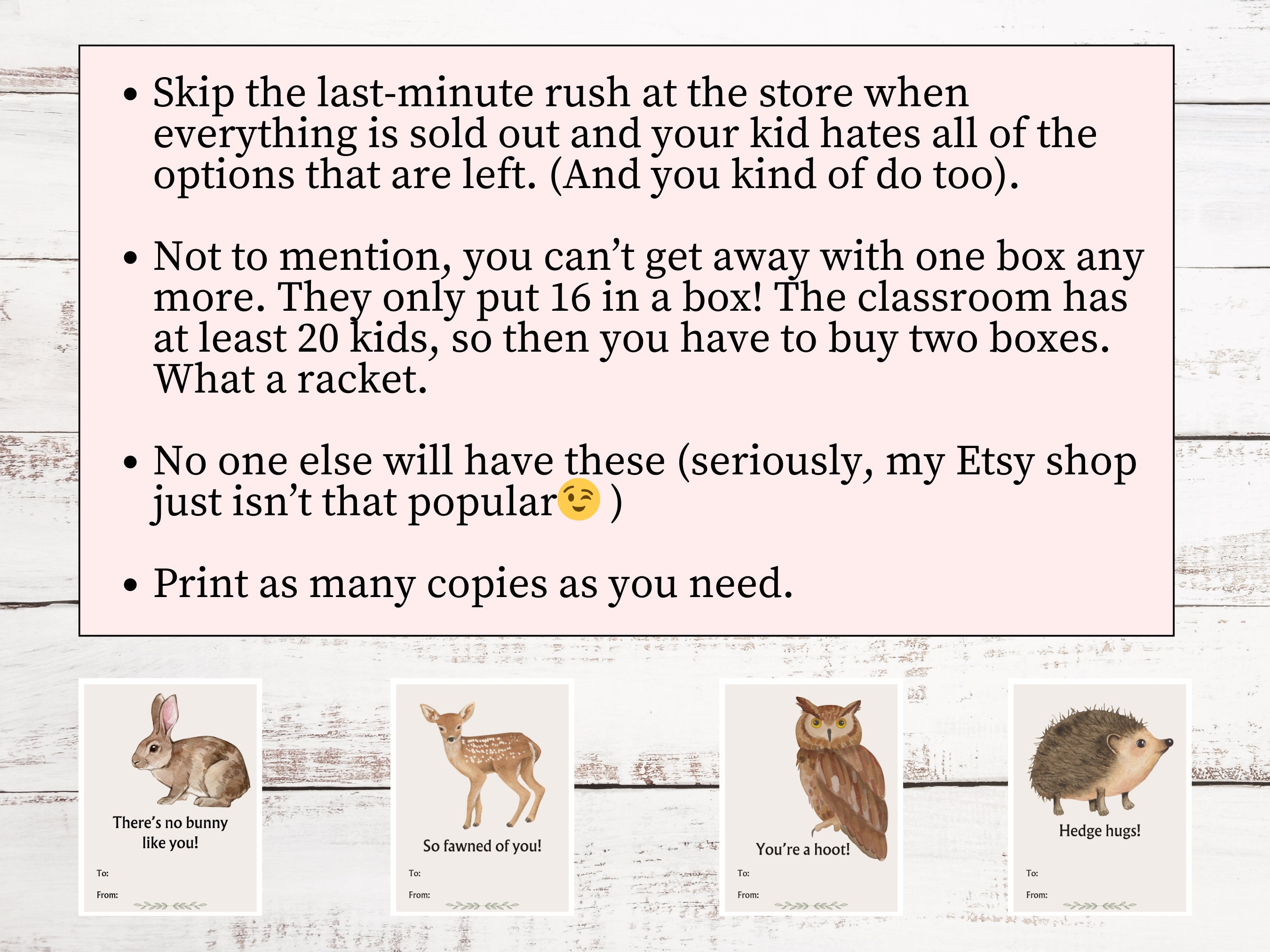 Valentine's Day Printable Cute Animals Classroom Cards - Instant PDF ...